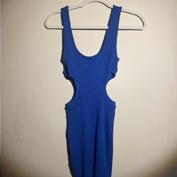Zara | Dresses | Zara Blue Bodycon Dress With Scoop Neck And Cutouts ...